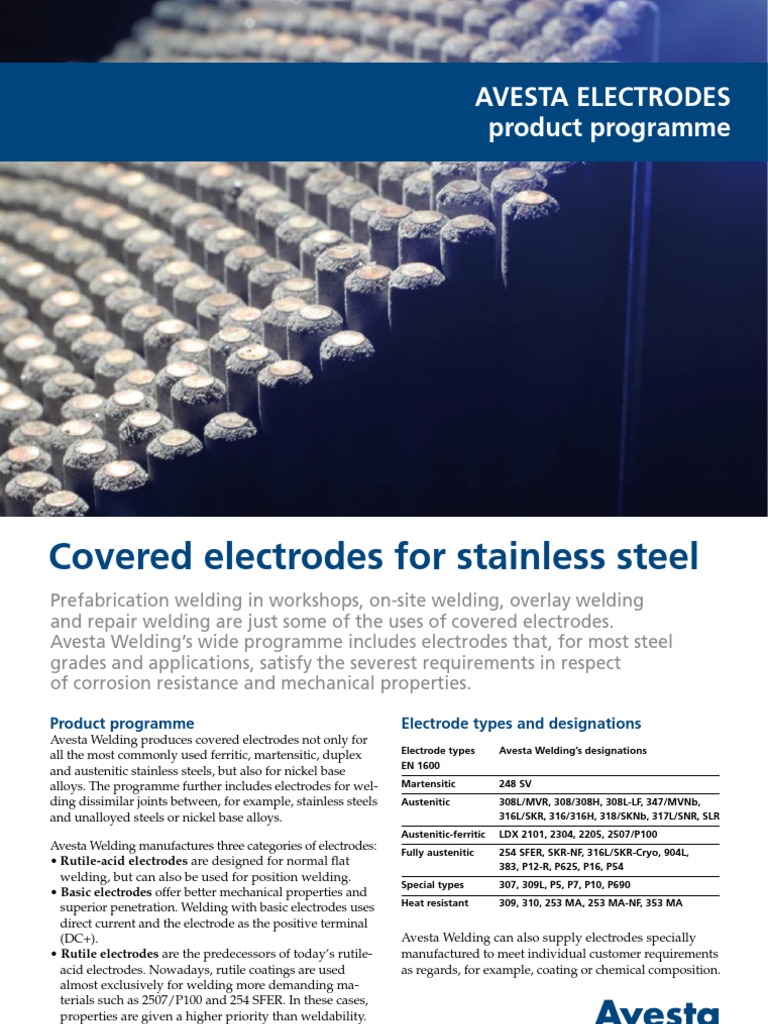 Covered Electrodes For Stainless Steel: Avesta Electrodes Product ...