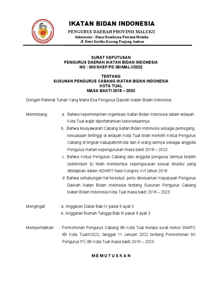 Pengurus Cabang IBI Kota Tual | PDF