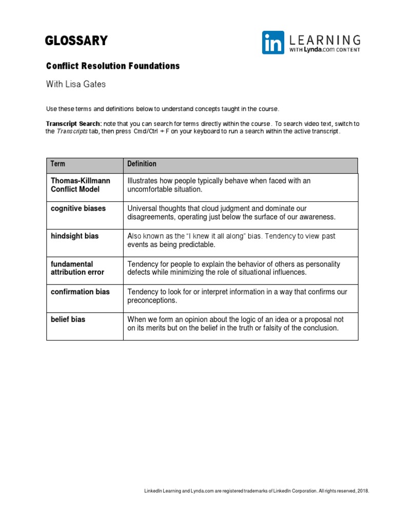 Glossary Conflict Resolution Foundations | PDF