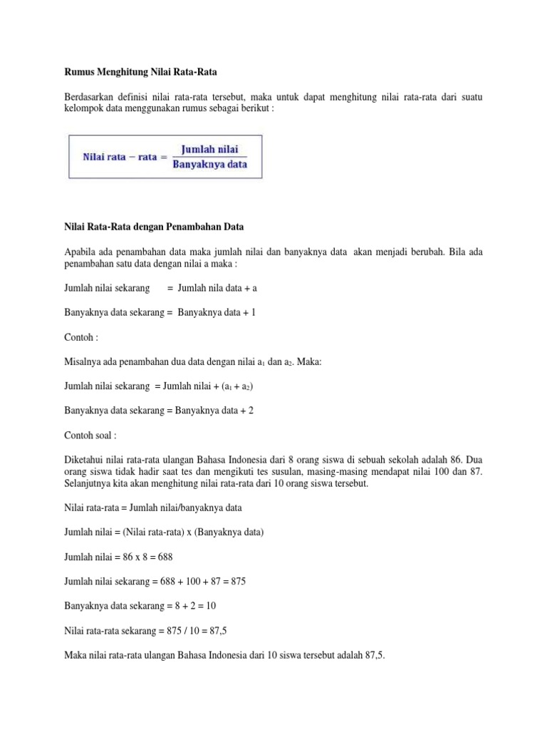 Rumus Menghitung Nilai Rata-Rata | PDF
