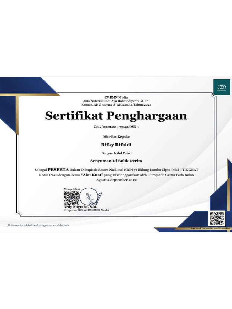 Sertifikat OSN 7 | PDF