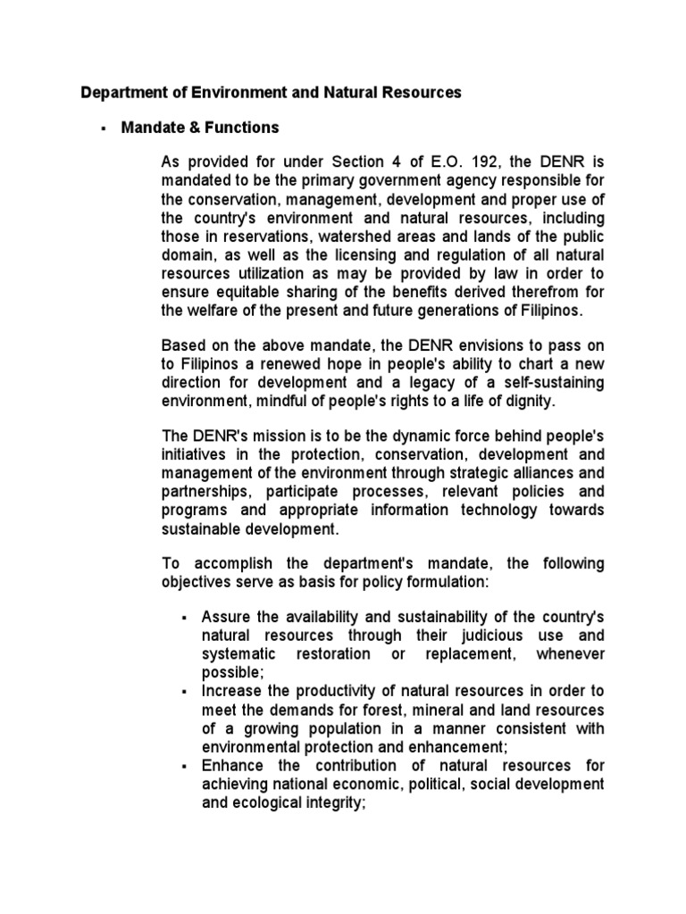 DENR Mandate | Download Free PDF | Resource | Conservation Biology