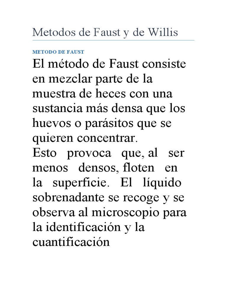 Metodos de Faust y de Willis | PDF | Heces | Química