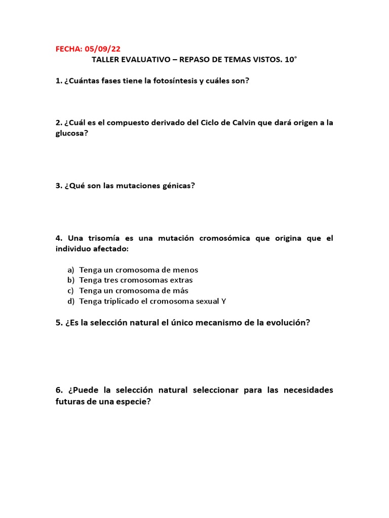 Taller Evaluativo y Clase - Grado 10 | PDF | Termodinámica | Calor