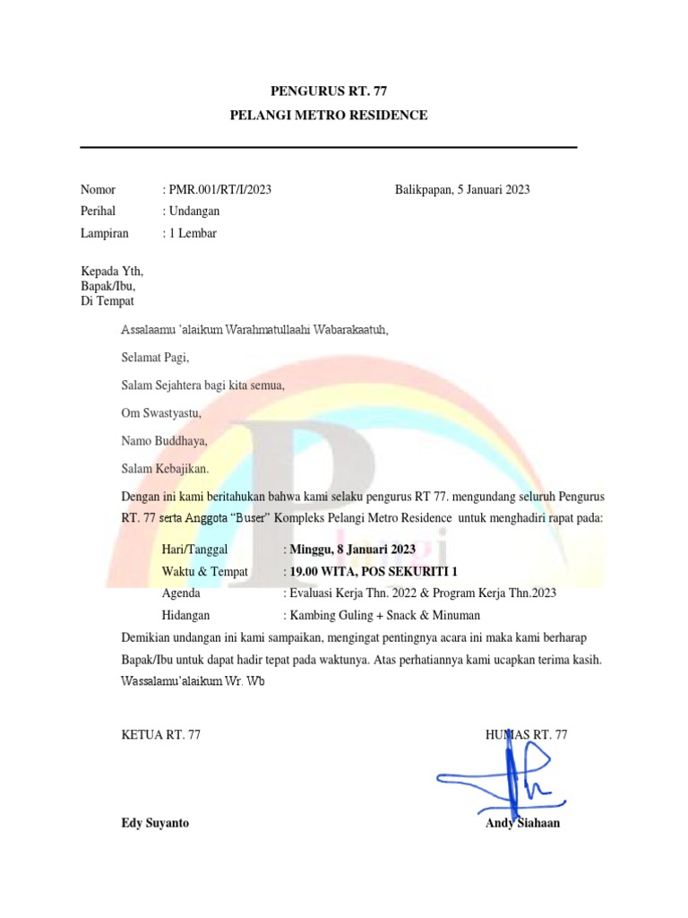 Undangan Rapat RT | PDF