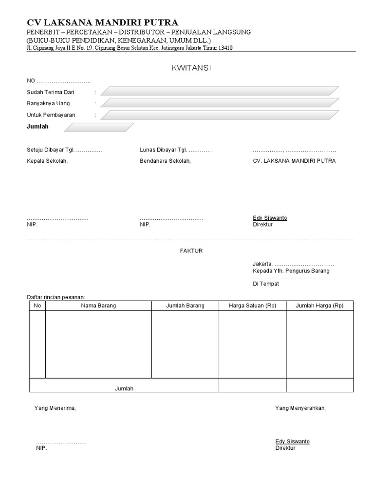 Nota CV LAKSANA MANDIRI Blanko | PDF