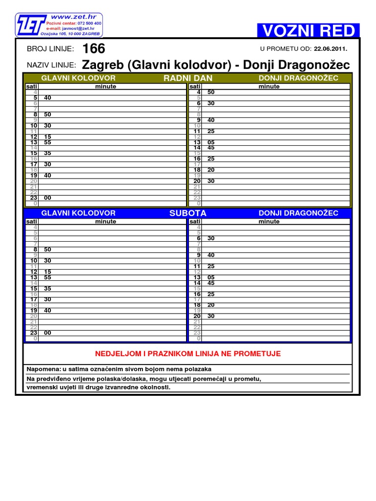 Vozni Red: Zagreb (Glavni Kolodvor) - Donji Dragonožec | PDF