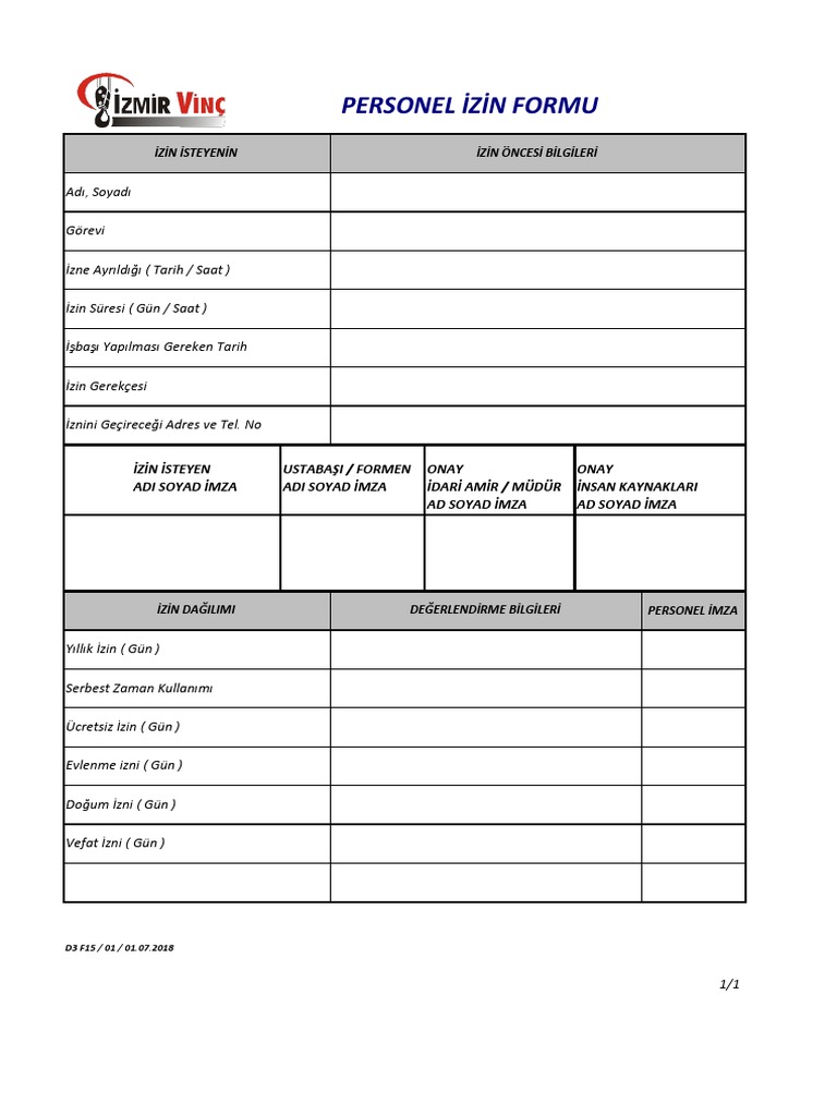 Personel İzi̇n Formu | PDF