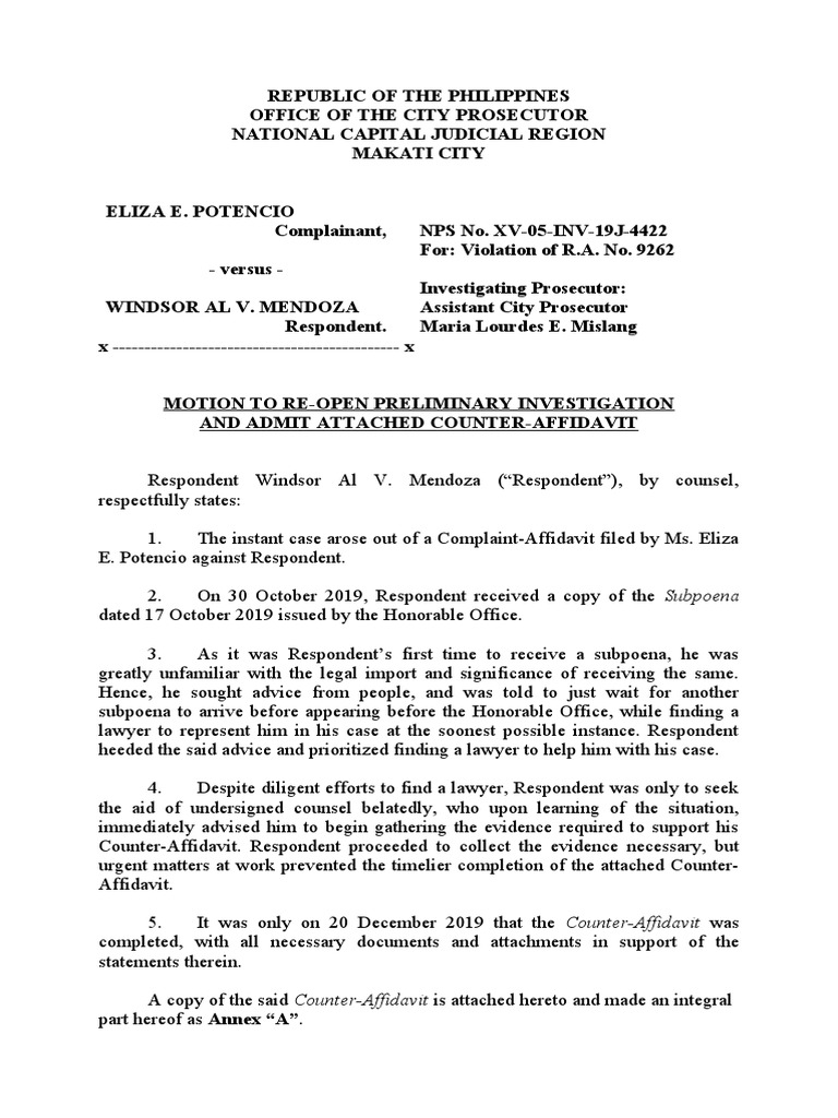 Motion to Reopen Preliminary Investigation | PDF | Judiciaries | Government