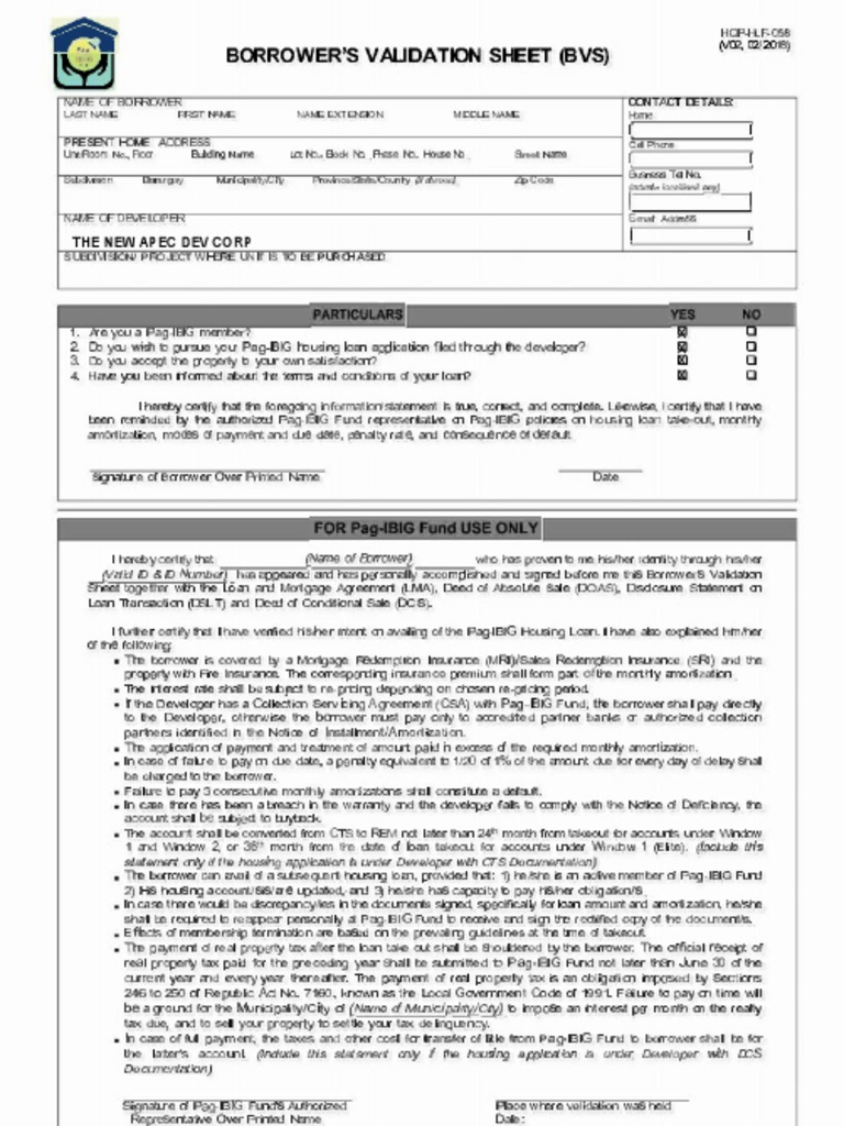 Borrowers Validation Sheet PDF | PDF