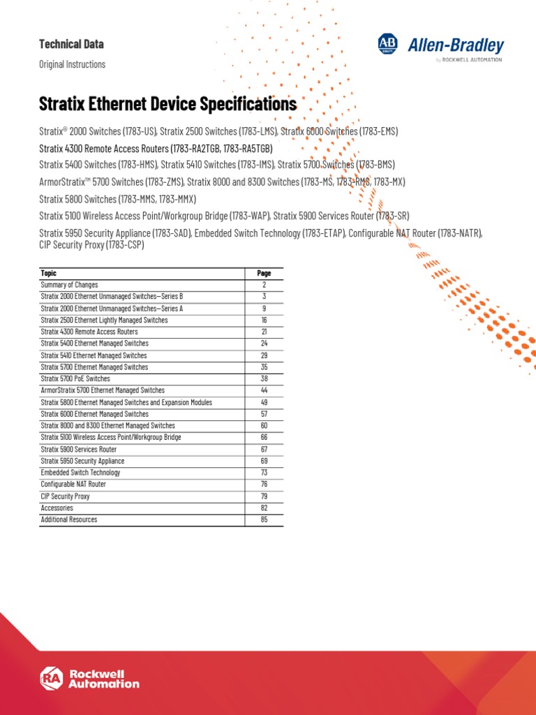 Stratix Ethernet Device Specifications: Technical Data | PDF | Network Switch | Computer Networking