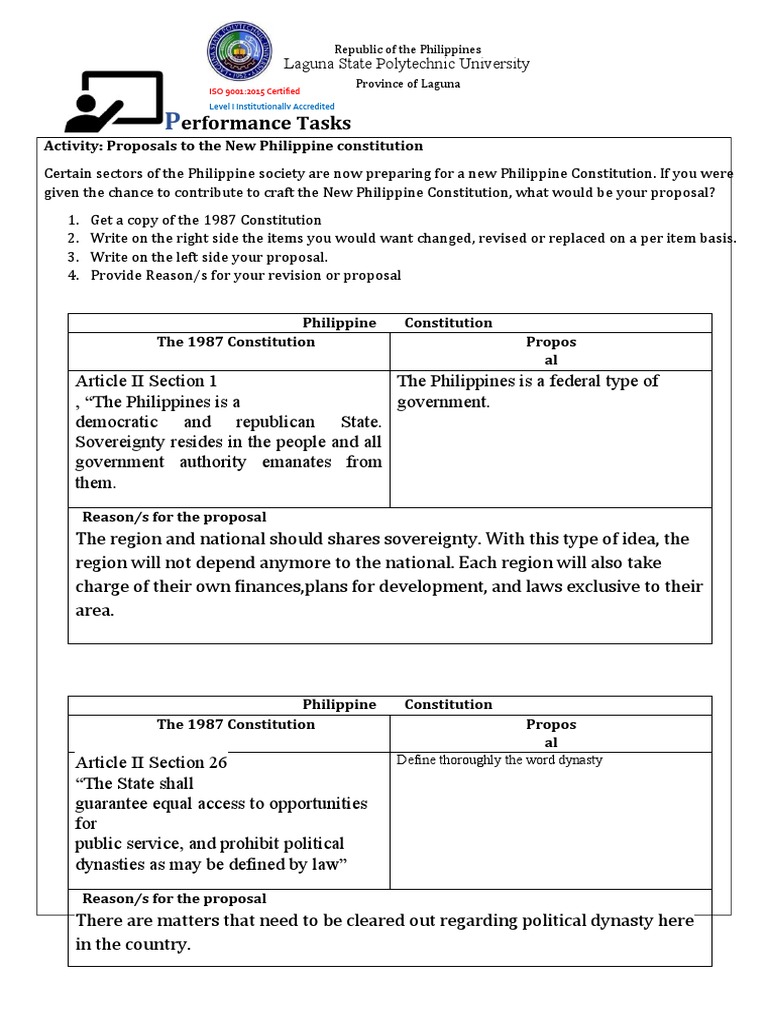 Performance Tasks 5 Constitution | PDF | Citizenship | Justice