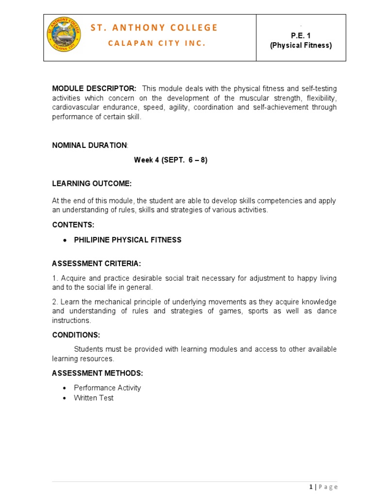 Module 4 - Philippine Physical Fitness | PDF | Physical Education ...