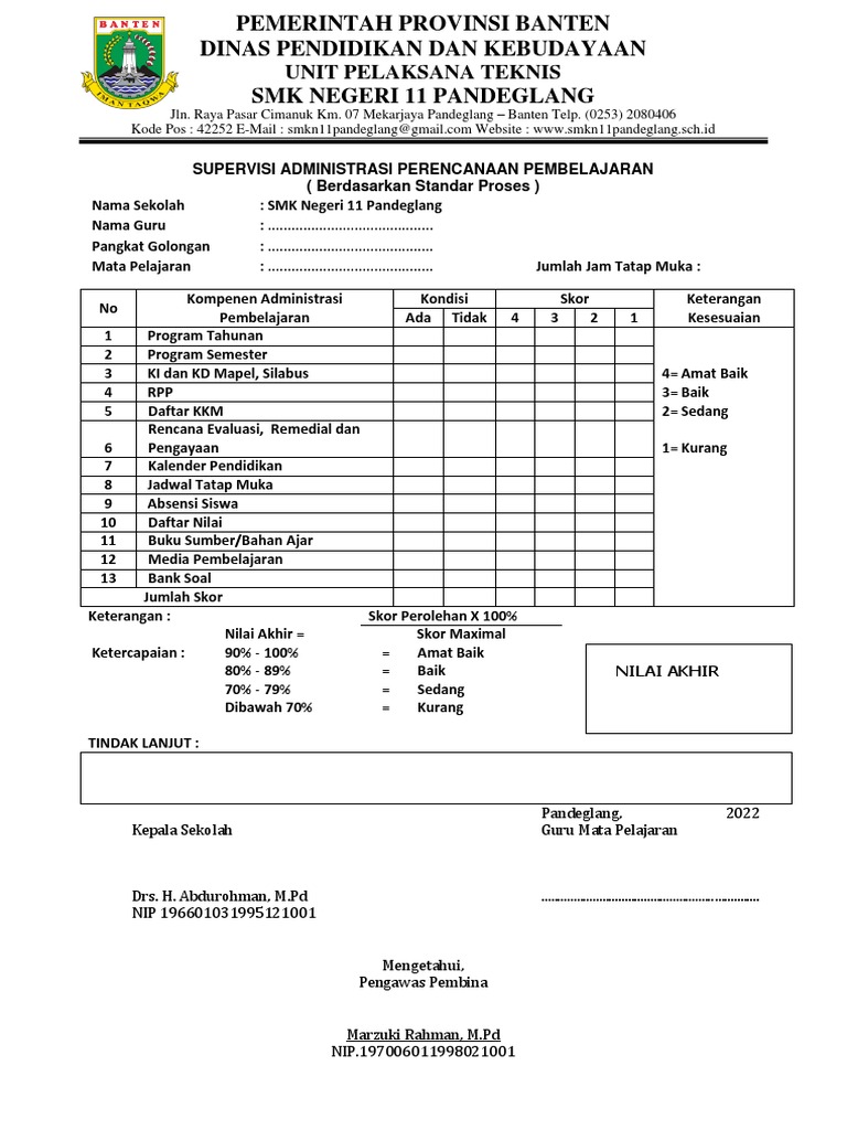 Instrumen Supervisi | PDF | Karier & Perkembangan
