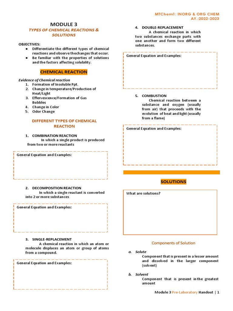 Mod3 Pre Lab Handout | Download Free PDF | Solubility | Chemical Reactions