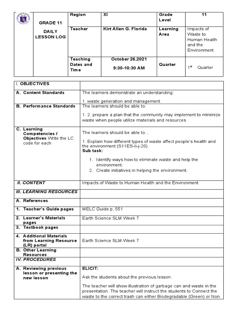 Grade 11 Waste Management Lesson | PDF | Waste | Recycling