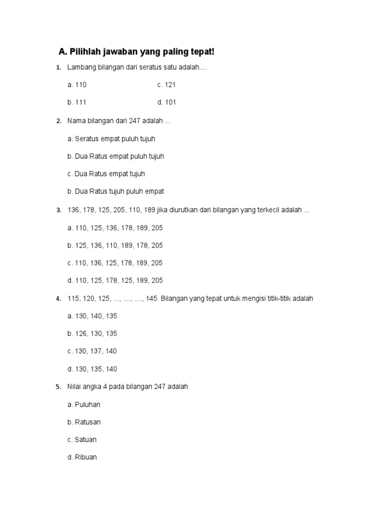 Contoh Soal Matematika Kelas 2 SD Bilangan Cacah | PDF