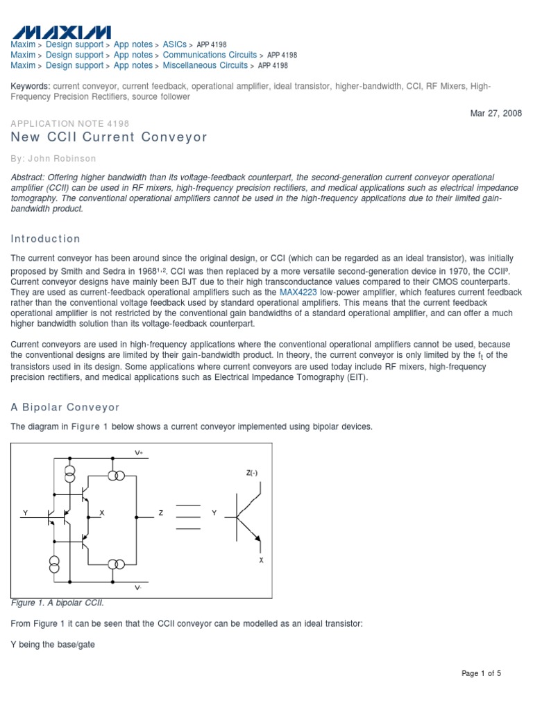 Current Conveyor Application Notes Maxim | PDF | Bipolar Junction ...