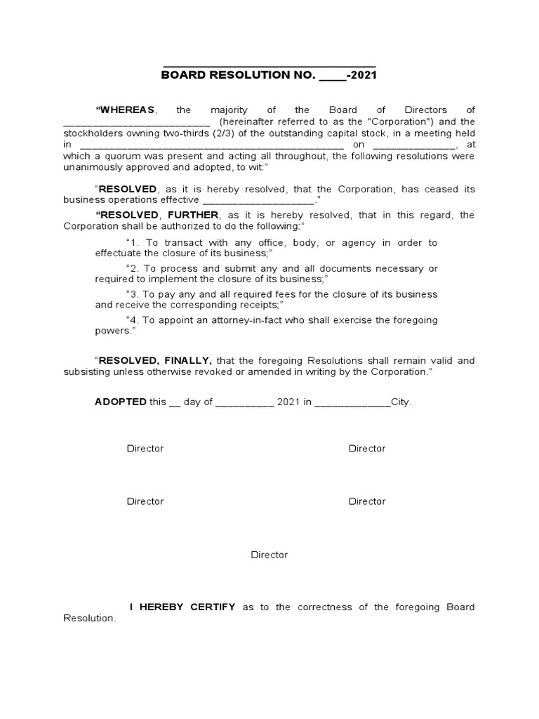 DRAFT - Board Resolution Closure 5 11 21 | PDF
