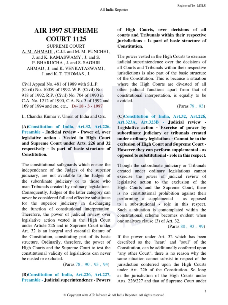 L Chandra Kumar V Union of India | PDF | Tribunal | Jurisdiction