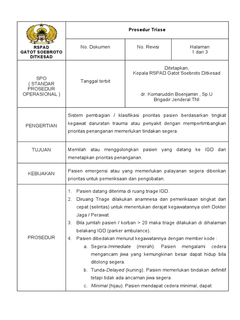 Prosedur Triase IGD RSPAD Gatot Soebroto | PDF