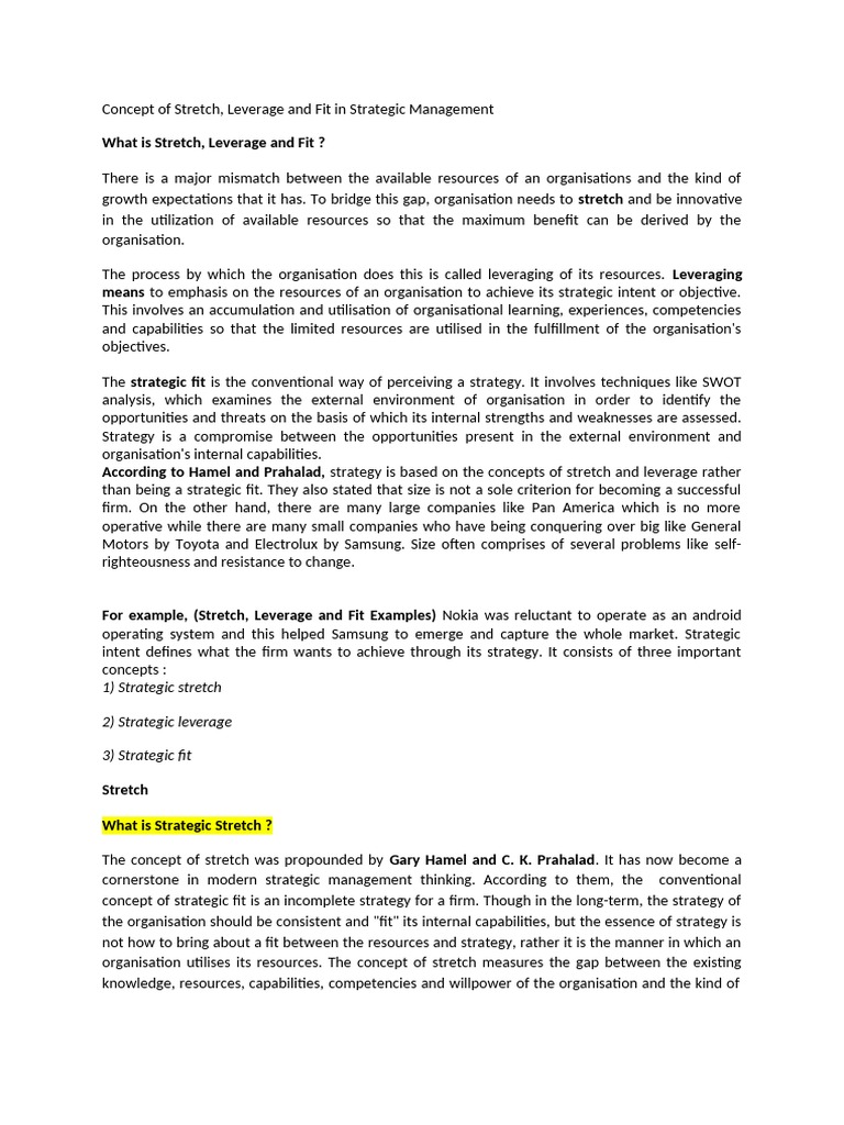 Stretch, Leverage, and Fit in Strategy | PDF | Strategic Management ...