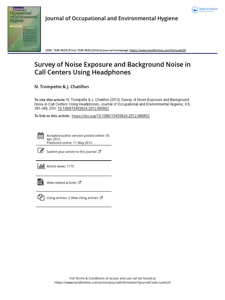 Survey of Noise Exposure and Background Noise in Call Centers Using ...