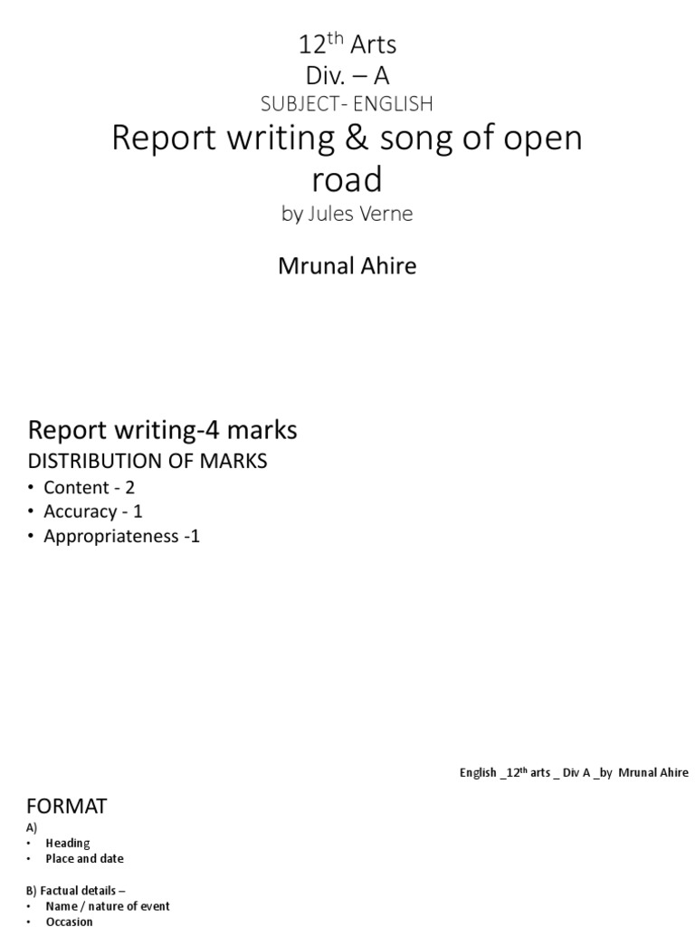Report Writing and Song of Open Road | PDF | Poetry | Reason