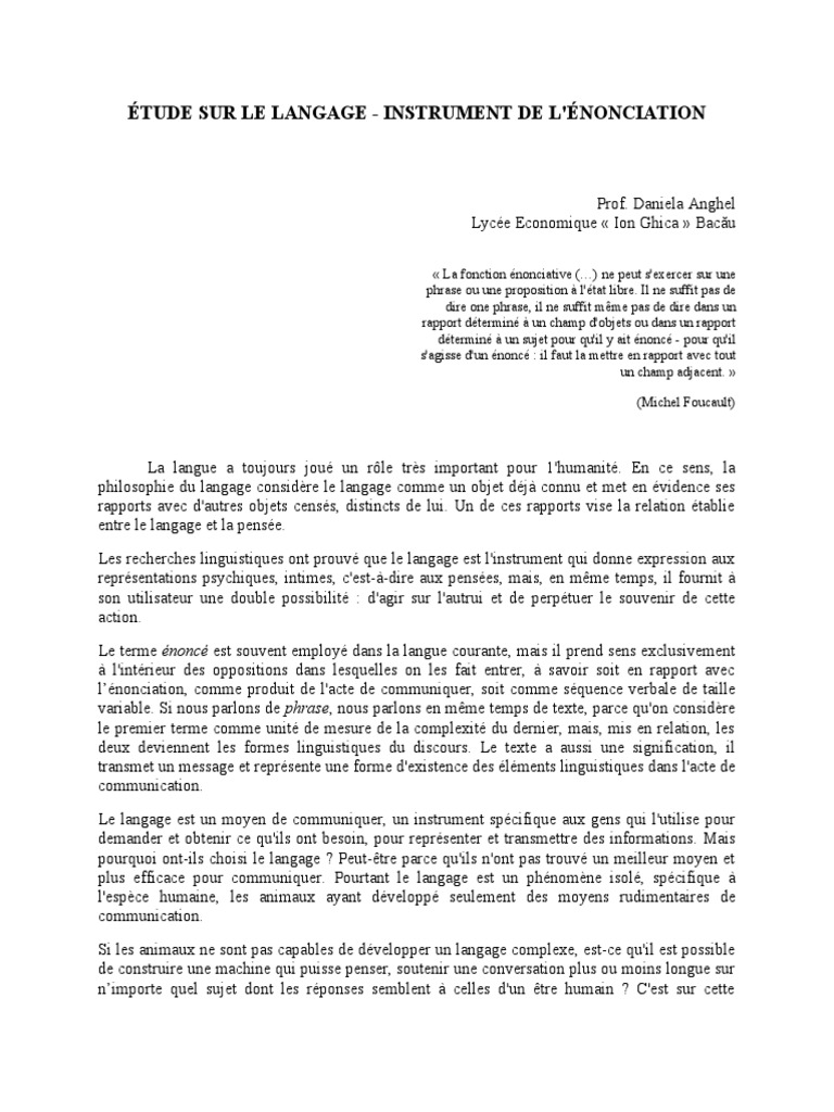 Langage et énonciation : étude approfondie | PDF | Discours ...