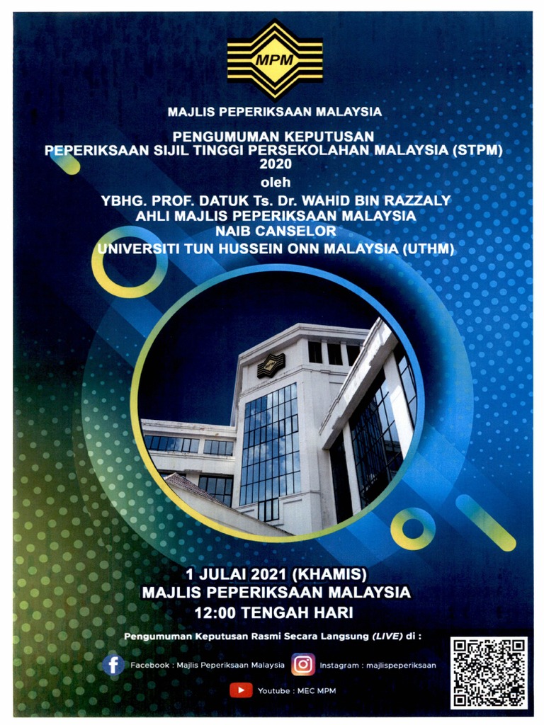 Teks Pengumuman Keputusan Peperiksaan STPM 2020 - Ke Lulus 30 6 2021 | PDF