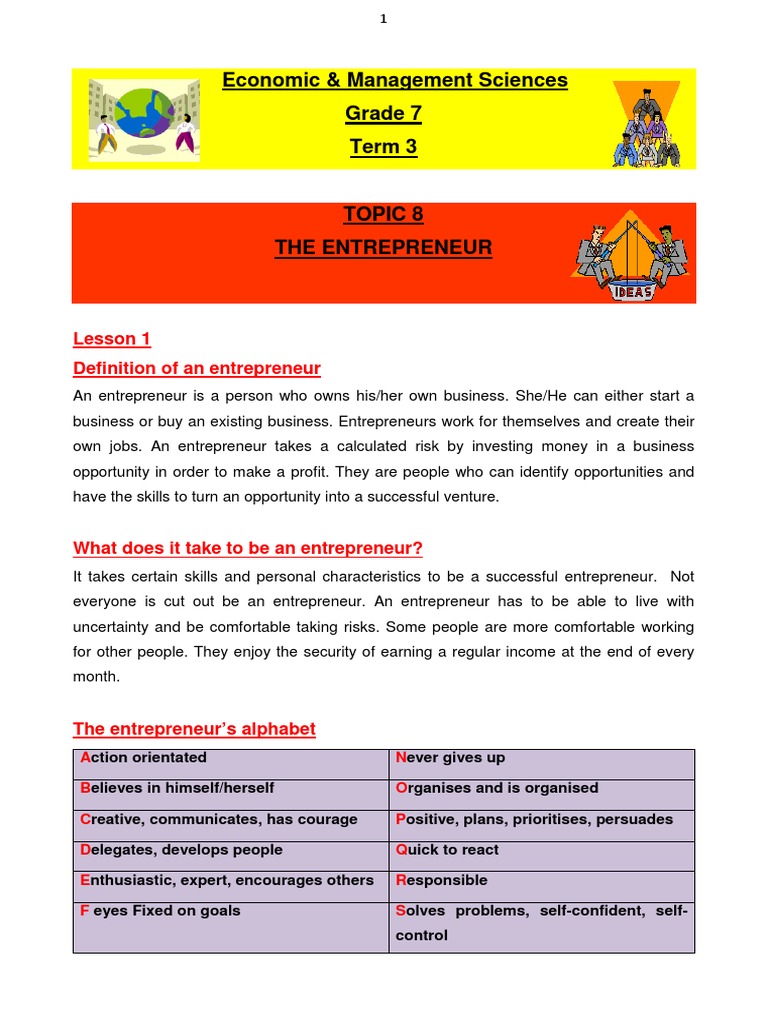 Economic Amp Management Sciences Grade 7 Term 3 Topic 8 | PDF ...