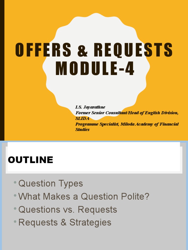Lesson 4 - Offers & Requests | PDF | Question | Linguistics