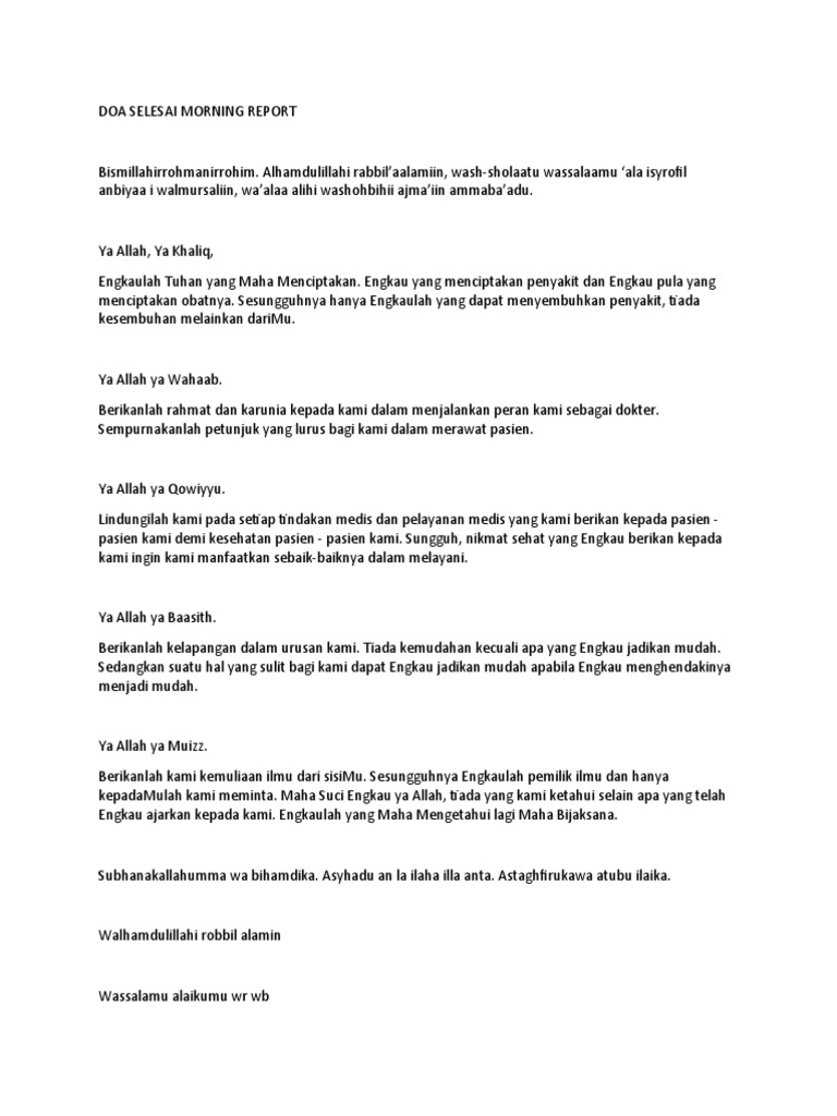 Doa Dokter Setelah Morning Report | PDF | Kesehatan Holistik | Agama & Spiritualitas