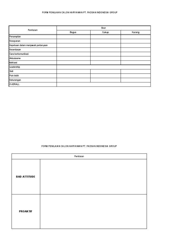 Form Penilaian Interview | PDF