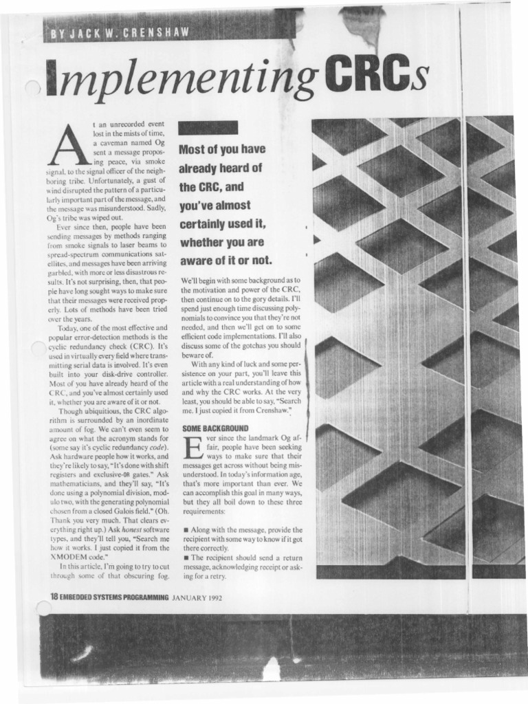 JCrenshaw ImplementingCRCs | PDF | Factorization | Error Detection And Correction