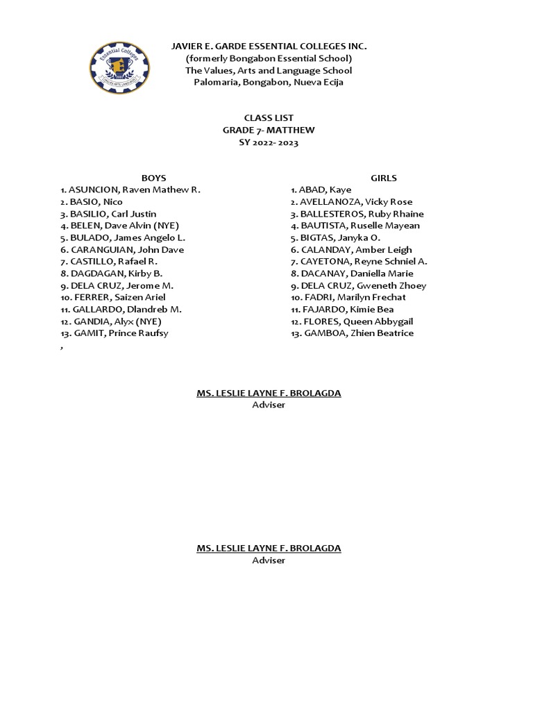 Class List From Registrar 2022 - 2023 | PDF