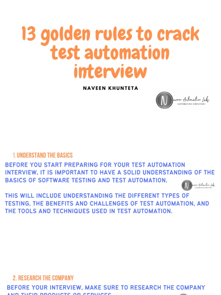 13 Golden Rules To Crack Test Automation Interview Pdf Computer Programming Automation 8394