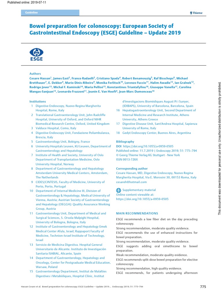 Bowel Preparation For Colonoscopy: European Society of Gastrointestinal ...