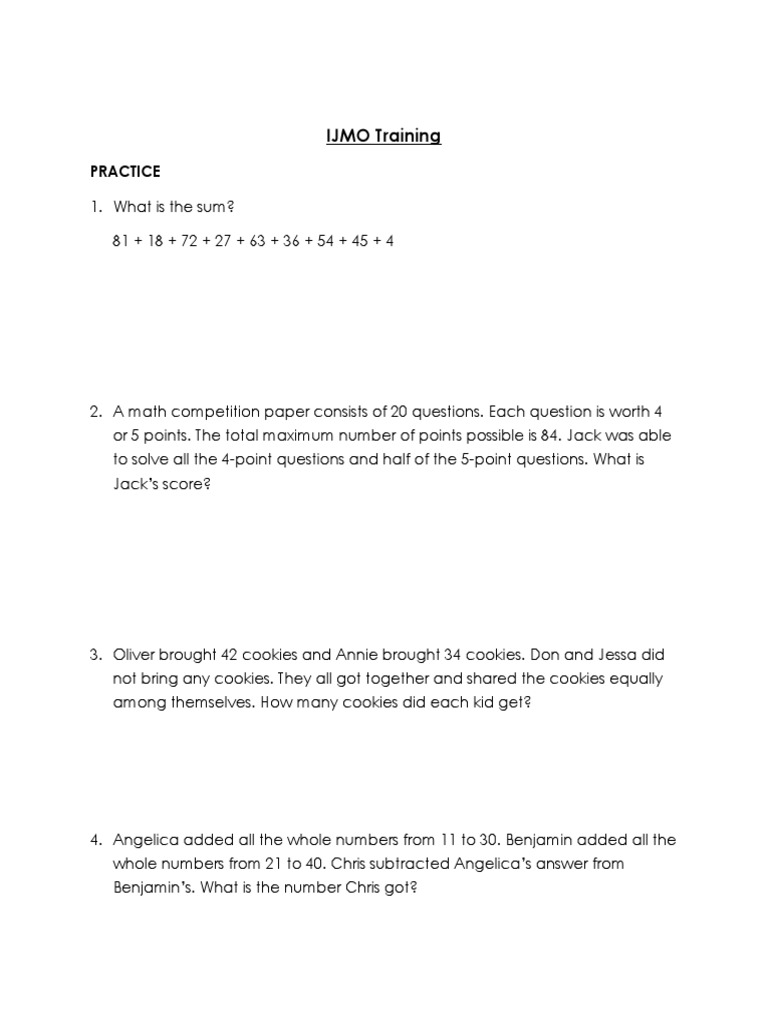 IJMO Math Competition Practice Questions | PDF | Language Arts ...