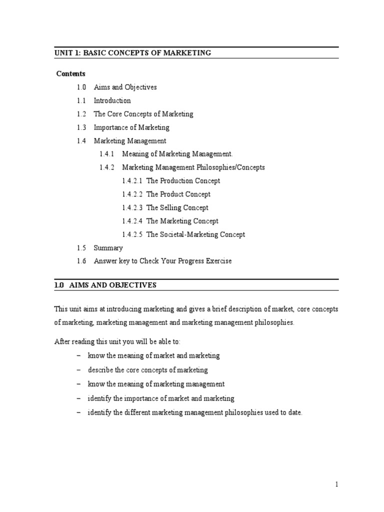 Unit 1 Basic Concepts of Marketing | PDF | Marketing | Sales