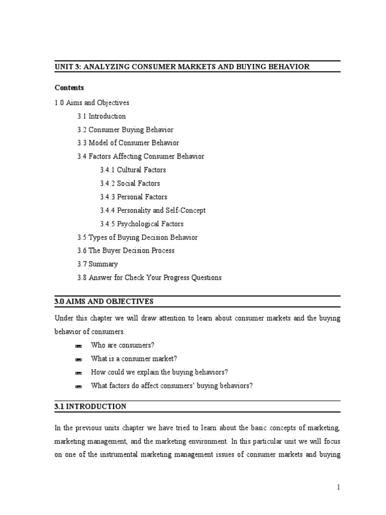 Unit 3 Analyzing Consumer Markets and Buying Behavior | PDF