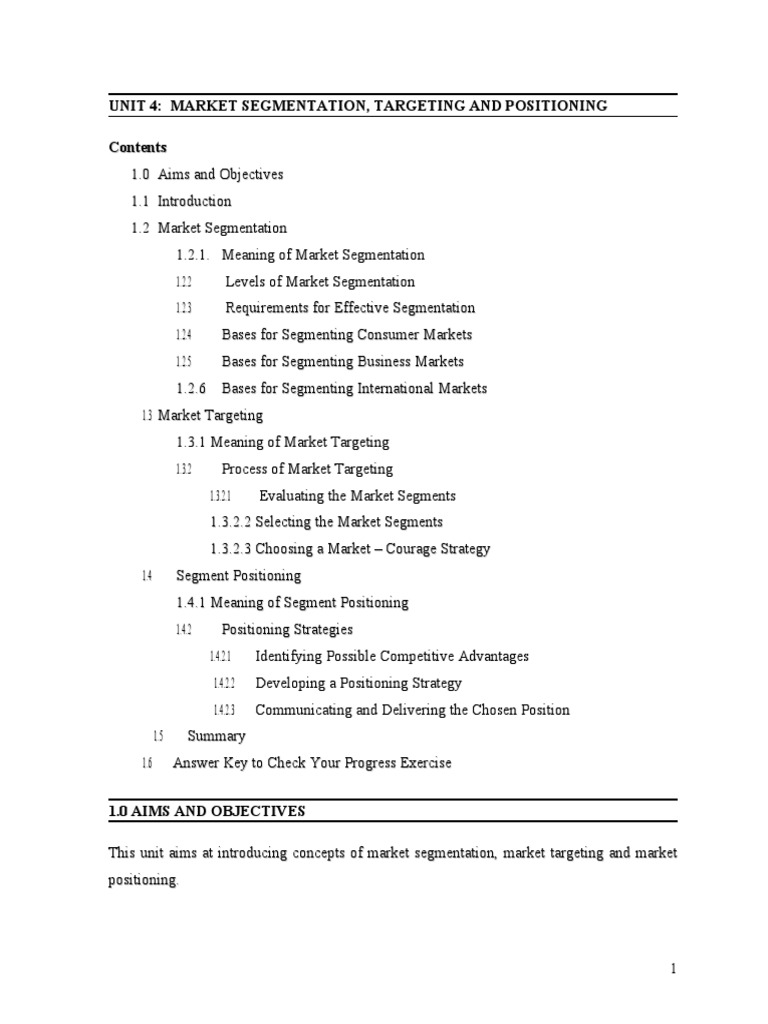Unit 4 Market Segmentation, Targeting and Positioning | PDF | Market ...