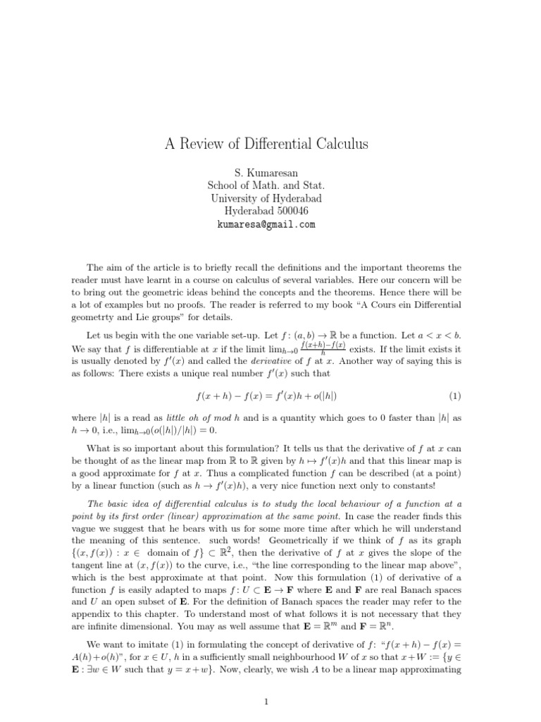 A Review Of Differential Calculus Pdf Derivative Function