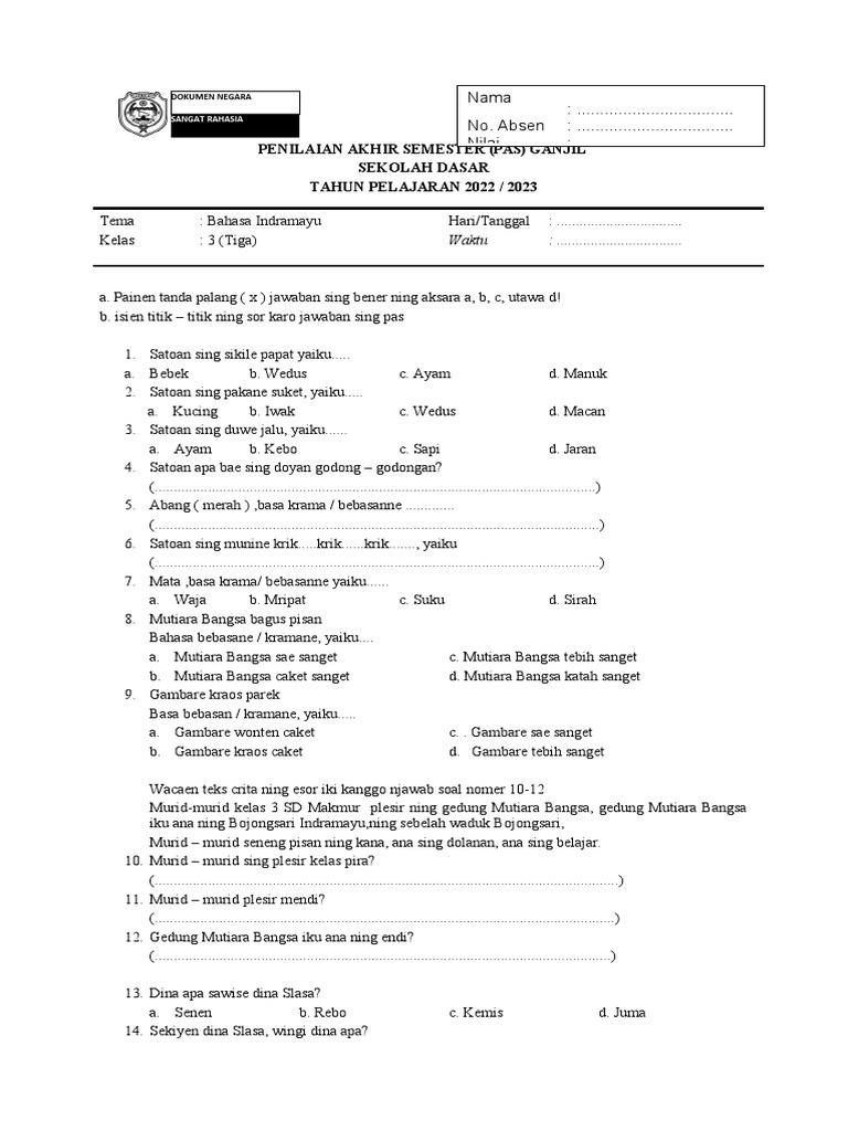 Bahasa Indramayu Kls 3 | PDF