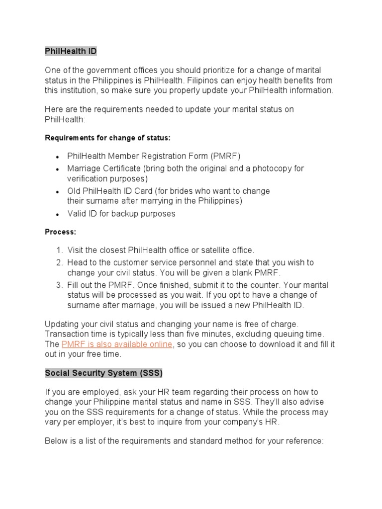 Updating Marital Status in PhilHealth | PDF | Identity Document | Marriage
