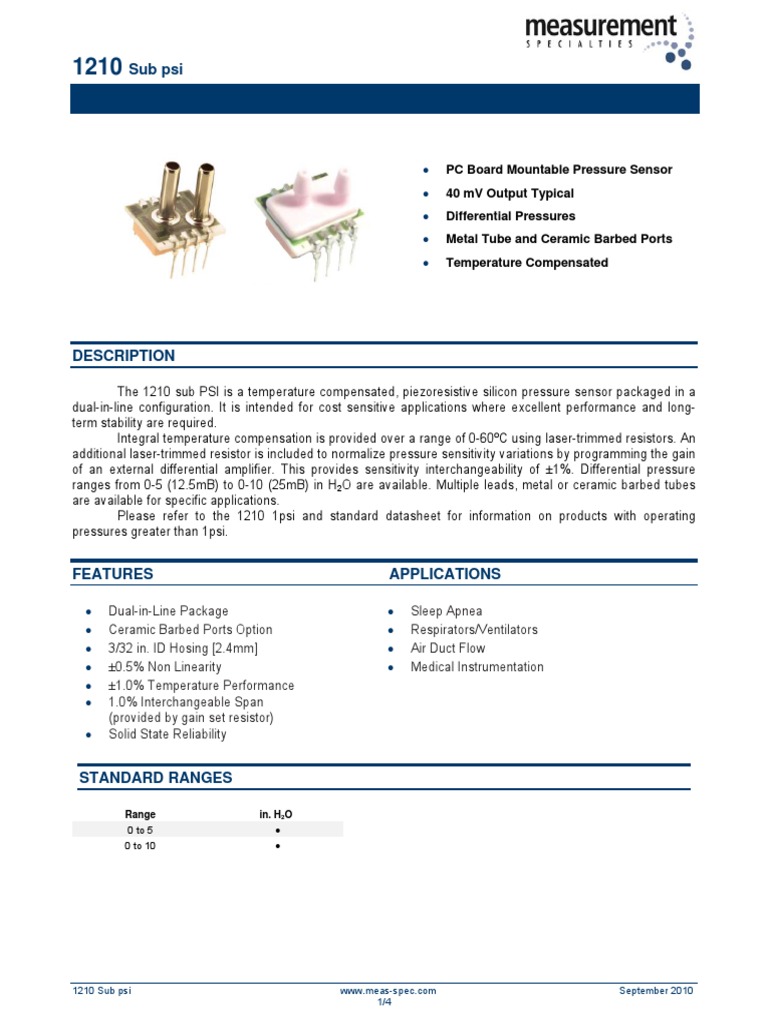 Pressure Sensor | PDF | Pressure Measurement | Temperature