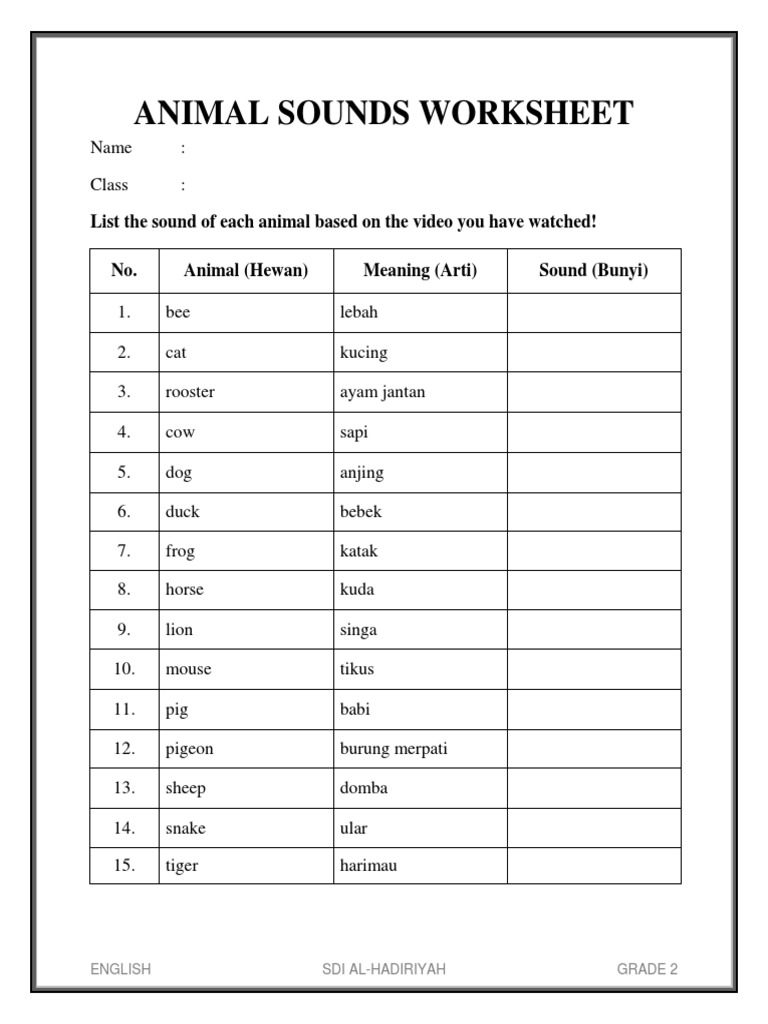 Animal Sounds Worksheet | PDF