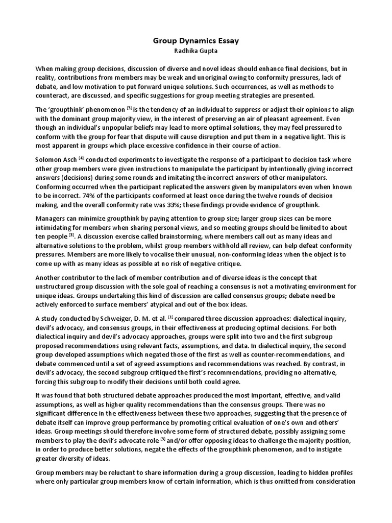 Group Dynamics Essay Final Radhika Gupta | PDF | Conformity | Social ...