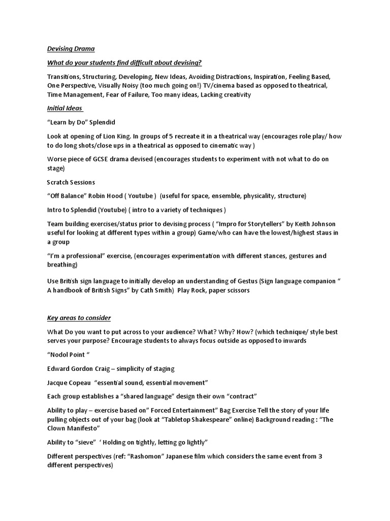 Devising Drama - Splendid Workshop | PDF | Theatre