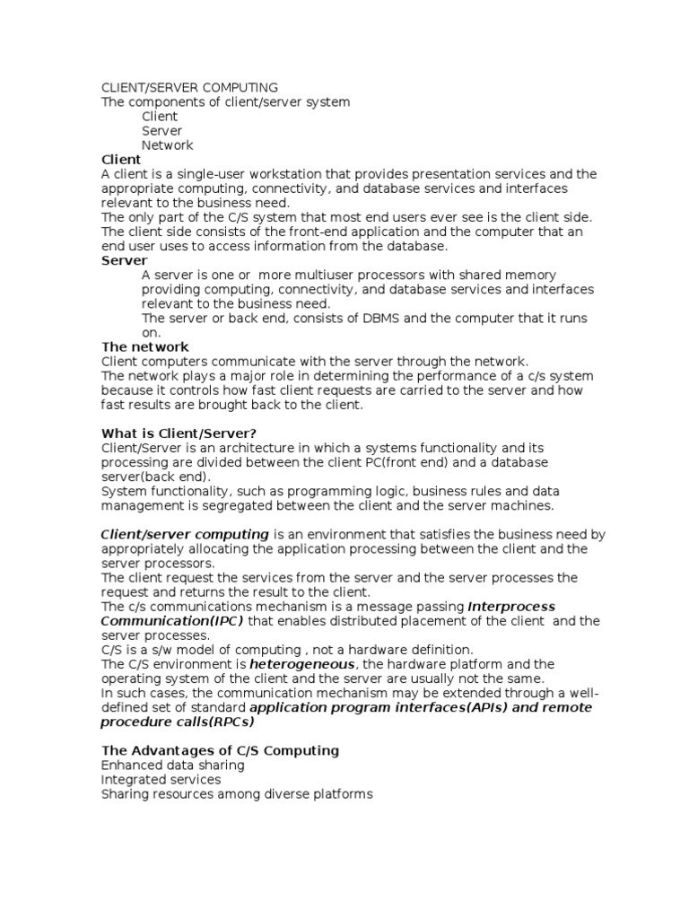 Client | PDF | Client–Server Model | Databases